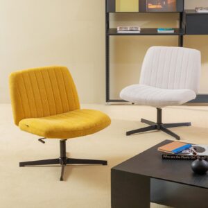 Nouhaus Linechair Criss Cross Chair, Armless Cross Legged Office Chair No Wheels, Adjustable Wide Seat Swivel Vanity Chair Computer Task Chair (Yellow)