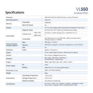 Valor PayTech VL550 POS Android Terminal | Intuitive 5.5” Touchscreen Design with PCI PTS 6.x Certified, 2600mAh Battery, Wi-Fi/4G/5G Connectivity, Dual Pricing, and Real-Time Inventory Management