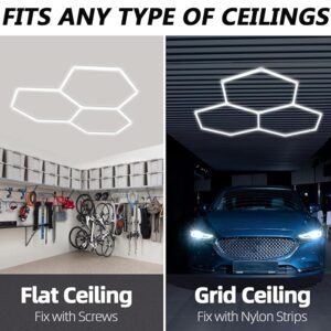 DHXYHQY LED Hexagon Lights - LED Hexagon Garage Lights, 105W 15000 Lumen, Hexagon Ceiling Lighting, Cool White Light 6500K, for Garage Gym Barber Shop Car Detailing Shop