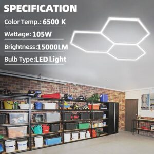 DHXYHQY LED Hexagon Lights - LED Hexagon Garage Lights, 105W 15000 Lumen, Hexagon Ceiling Lighting, Cool White Light 6500K, for Garage Gym Barber Shop Car Detailing Shop