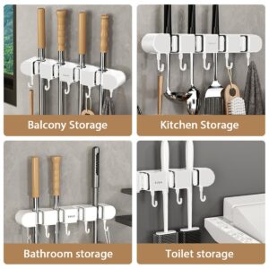 kaimenhong 3Pcs Mop Holder with Hooks, Mop and Broom Organizer, Punch Free Mop and Broom Holder Wall Mount Broom Rack, Broom Hanger for Laundry Room, Garage Organization, Easy to Install