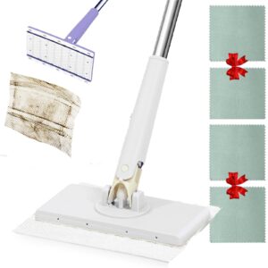 automatic cloth changing mini mop, automatic mini mop with 360°rotating head, hands-free mini mop compatible with face towels,for bathroom & kitchen (white, 71cm/27.9in)