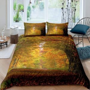 autumn california king duvet cover fall tree view bedding set soft microfiber comforter cover with zipper closure, 3d print quilt cover 104x98 inches with 2 pillow shams 8496a