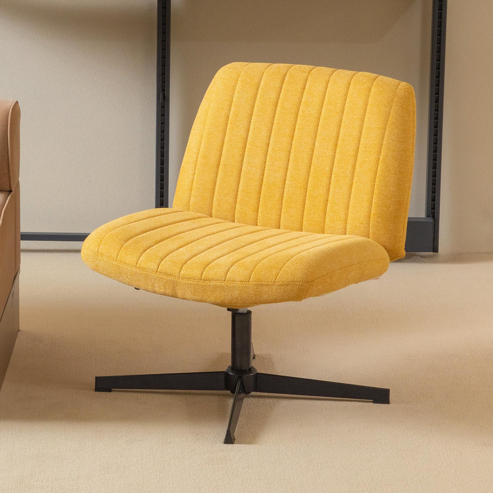 Nouhaus Linechair Criss Cross Chair, Armless Cross Legged Office Chair No Wheels, Adjustable Wide Seat Swivel Vanity Chair Computer Task Chair (Yellow)