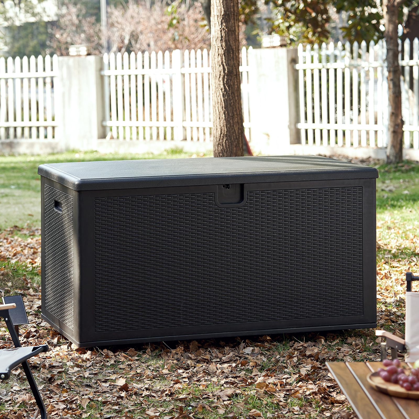 TerraSafe Large Deck Boxes,150 Gallon Resin Storage Boxes for Outdoor Cusion,waterproof,lockable Black,Garden Tools