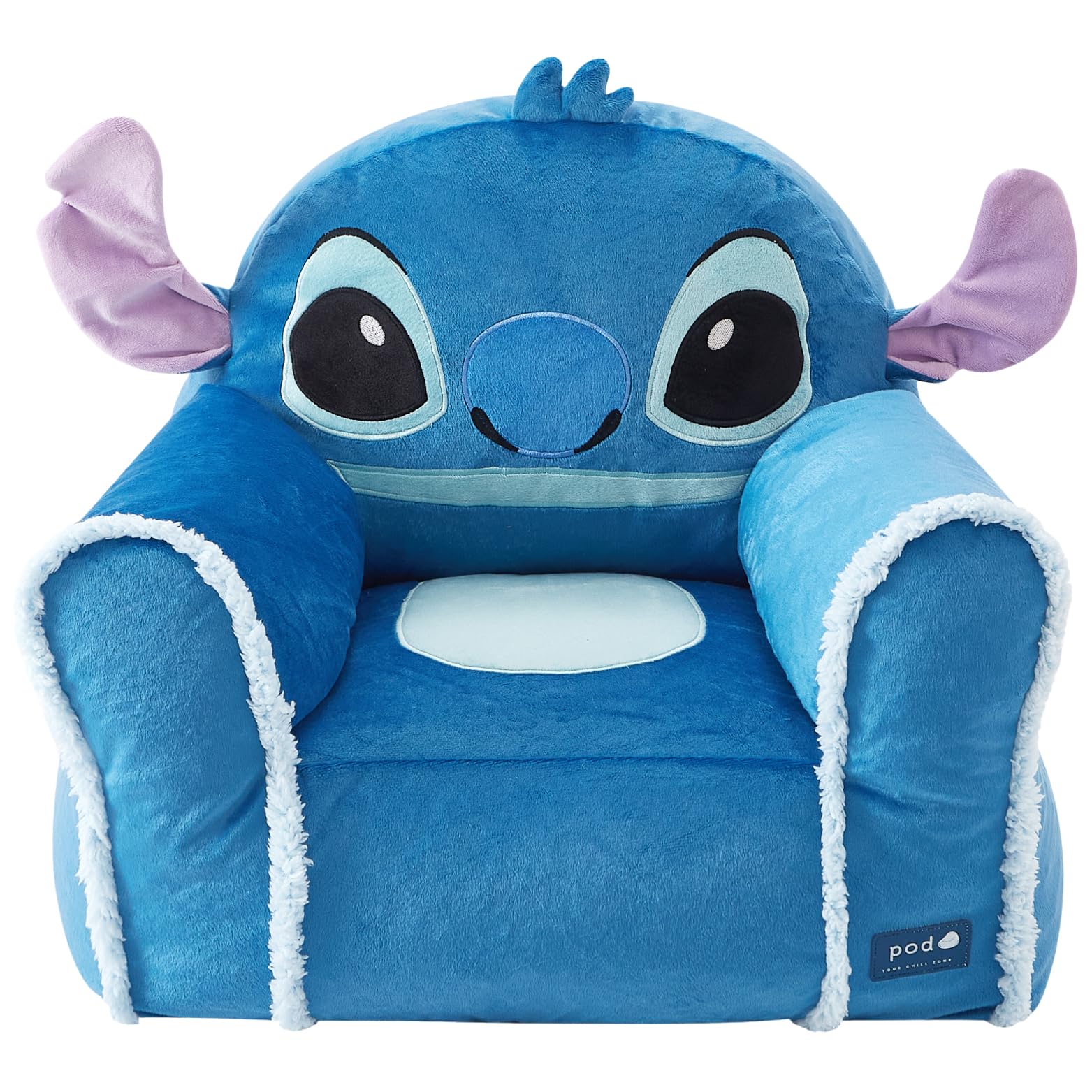 Idea Nuova Disney Stitch Figural Soft and Comfortable Structured Bean Bag Sofa Chair for Kids with Armrests,Ages 3+