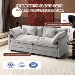 Ihanherry Cloud Sofa 77 Inch Loveseat, Modern Sectional Couch, 2-Seats Sofa for Living Room Bedroom and Apartment, Comfy Double Layer Upholstered Seat Cushion, Breathable Chenille Fabric, Grey