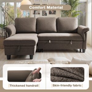 Shahoo Sofa Bed L-Shaped Sectional Couches,Convertible Couch, Sleeper with Pull Out Beds,Storage Chaise,for Living Room,Apartment(Cotton Brown)