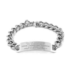 world's best clinical laboratory technician christmas unique gifts cuban chain bracelet engraved for wemen men, world's best clinical laboratory technician but here i am killing it! adjustable