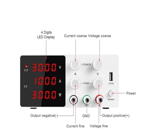 Adjustable DC Power Supply 30V 10A 60V 5A 120V Bench Source Stabilized Power Supply Voltage Regulator Switch(30V10A Black,110V)