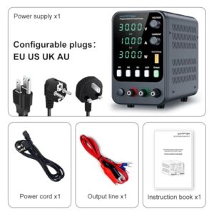 Adjustable DC Power Supply with 4-Digit LED Display; 5V/3.6A USB Fast Charging with 3-Group Memory with Encoder Adjustment(APS1602H 160V 2A)