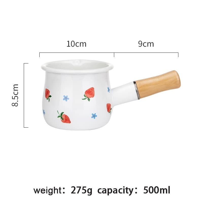 Enamel Coffee Milk Pot Wood Handle Pan Cookware Breakfast Oatmeal Cooking Gas Stove Induction Pan