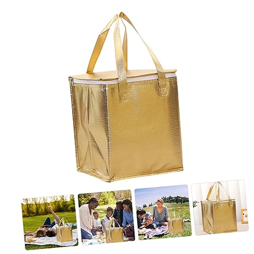 Amosfun Zipper Food Bag Heat Preservation Bag Aluminum Food Bag Cake Insulated Bag Grocery Shopping Bag Drink Cooler Bag Lunch Tote Bag Cooler Bags Insulated Non-woven Fabric Golden