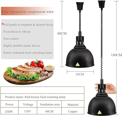 Restaurant Hanging Heating Lamp, Heat Lamp Food Warmer, Stainless Steel Single-Head Food Heat Preservation Lamp for Food Service Restaurant Kitchen,