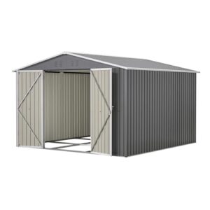 YOPTO 10×10 FT Outdoor Storage Shed,Metal Aluminum Waterproof Tool Sheds with Foundation,Doors & Vents,Heavy-Duty Sheds Unit W/Lock & Key,for Storing Bicycles,Lawnmowers,Barbeques,Gray