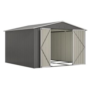 YOPTO 10×10 FT Outdoor Storage Shed,Metal Aluminum Waterproof Tool Sheds with Foundation,Doors & Vents,Heavy-Duty Sheds Unit W/Lock & Key,for Storing Bicycles,Lawnmowers,Barbeques,Gray