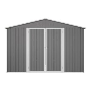 YOPTO 10×10 FT Outdoor Storage Shed,Metal Aluminum Waterproof Tool Sheds with Foundation,Doors & Vents,Heavy-Duty Sheds Unit W/Lock & Key,for Storing Bicycles,Lawnmowers,Barbeques,Gray