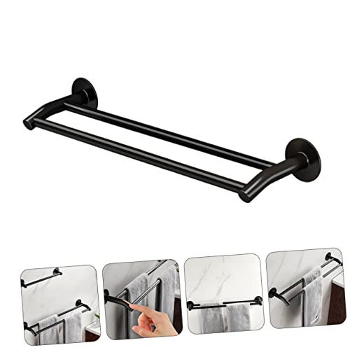 PHENOFICE 1pc Double Bar Towel Rack Towel Rack Bath Towel Hanger Household Towel Rack Punch Storage Holder Towel Drying Rack Towel Stand Towel Rail Black Aluminum Alloy