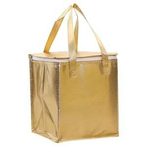 amosfun zipper food bag heat preservation bag aluminum food bag cake insulated bag grocery shopping bag drink cooler bag lunch tote bag cooler bags insulated non-woven fabric golden