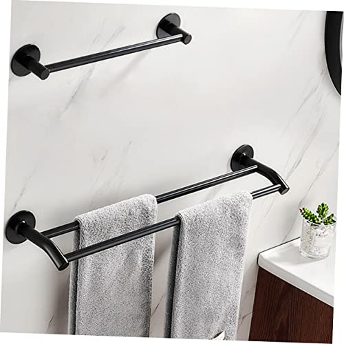 PHENOFICE 1pc Double Bar Towel Rack Towel Rack Bath Towel Hanger Household Towel Rack Punch Storage Holder Towel Drying Rack Towel Stand Towel Rail Black Aluminum Alloy