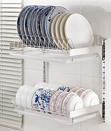 PLABCATNB Dish Rack,Kitchen Racks Drain Dish Rack Wall Mount Perforated Installation - 2 Layers / 3 Layers/3 Layers (2 Layers)