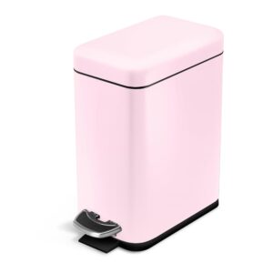 home zone living 1.3 gallon bathroom trash can with a lid, stainless steel wastebasket with slim shape and step pedal for home and office, 5 liter capacity, pink