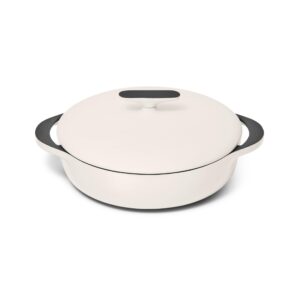 caraway enameled cast iron braiser - 3.5 qt braiser pan - 3 layer enamel coating - no seasoning required - compatible with all stovetops - oven safe - free from forever chemicals - cream