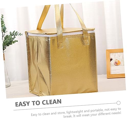 Amosfun Zipper Food Bag Heat Preservation Bag Aluminum Food Bag Cake Insulated Bag Grocery Shopping Bag Drink Cooler Bag Lunch Tote Bag Cooler Bags Insulated Non-woven Fabric Golden