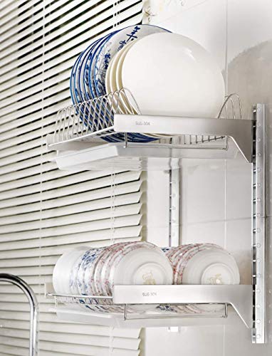 PLABCATNB Dish Rack,Kitchen Racks Drain Dish Rack Wall Mount Perforated Installation - 2 Layers / 3 Layers/3 Layers (2 Layers)