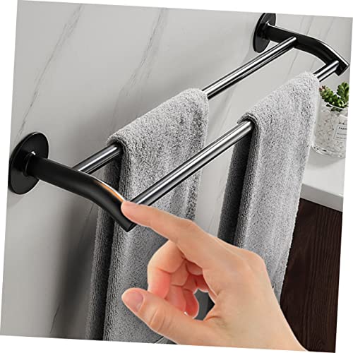 PHENOFICE 1pc Double Bar Towel Rack Towel Rack Bath Towel Hanger Household Towel Rack Punch Storage Holder Towel Drying Rack Towel Stand Towel Rail Black Aluminum Alloy