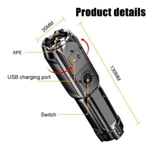 Cenbini 2PCS Peachloft Flashlight, Powerful LED Flashlight, Waterproof Zoom 3 Lighting Modes USB Rechargeable Torch for Outdoor Hiking Emergency (Gray Black)