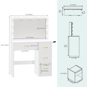 YITAHOME Vanity Desk with Large Mirror, 11 Light Bulbs, Power Outlet, 3 Lighting Modes, 4 Drawers, and Cushioned Stool for Bedroom