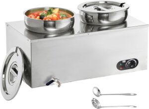 movecom food warmer 2x7.4qt 86-185°f commercial soup warmer, steam table food warmer electric station with stainless steel 1200w round pots for restaurants, parties, buffets