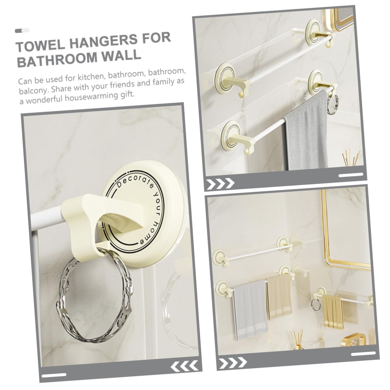 Amosfun 2pcs Kitchen Towel Rack Bathroom Towel Holders White Abs Kitchen Towel Bar Bathroom Towel Holder Iron Pipe Paint