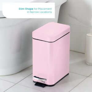 Home Zone Living 1.3 Gallon Bathroom Trash Can with a Lid, Stainless Steel Wastebasket with Slim Shape and Step Pedal for Home and Office, 5 Liter Capacity, Pink