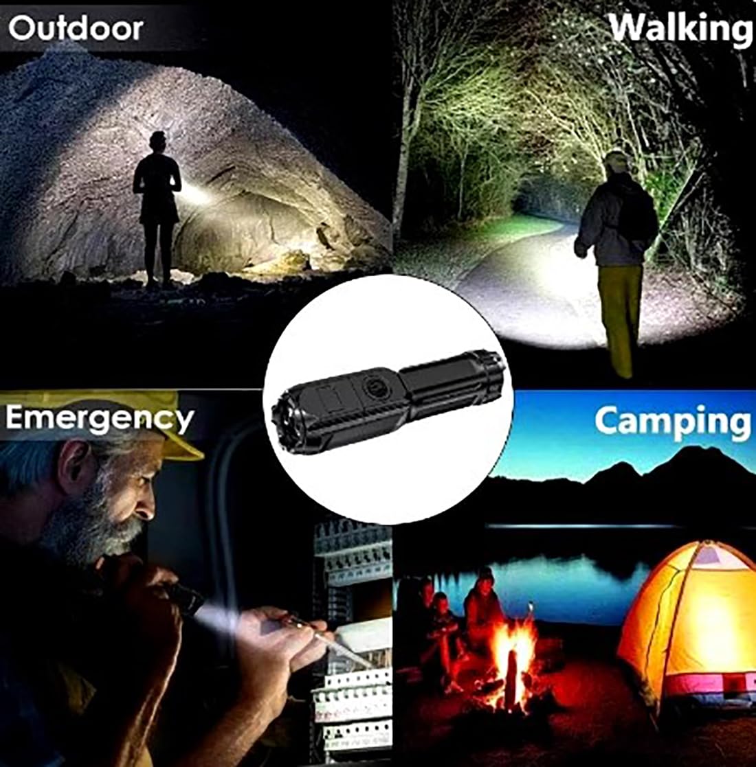 Cenbini 2PCS Peachloft Flashlight, Powerful LED Flashlight, Waterproof Zoom 3 Lighting Modes USB Rechargeable Torch for Outdoor Hiking Emergency (Gray Black)