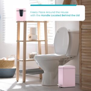 Home Zone Living 1.3 Gallon Bathroom Trash Can with a Lid, Stainless Steel Wastebasket with Slim Shape and Step Pedal for Home and Office, 5 Liter Capacity, Pink