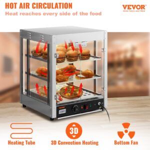 VEVOR 3-Tier Food Display Warmer, 800W, with Multidirectional Heating, Tri-Color Illumination & Bottom Fan. Features Temperature Control, 0.6L Water Tray for Humidity, Durable Stainless Steel & Gla