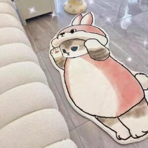 cat tufted rug, cat shaped rug, irregular shaped rug, washable absorbent non-slip fun animal shaped cartoon room floor mat, soft bedside rug for bedroom, cat doormat, living room (k,40*120cm)