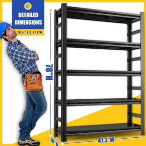 PRESTELION 78" H Garage Shelving,3000LBS Heavy Duty Garage Storage Shelves,Adjustable 5 Tier Metal Shelving Unit,for Garage Warehouse Basement Industrial Utility Racks,Black