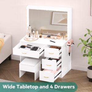 YITAHOME Vanity Desk with Large Mirror, 11 Light Bulbs, Power Outlet, 3 Lighting Modes, 4 Drawers, and Cushioned Stool for Bedroom