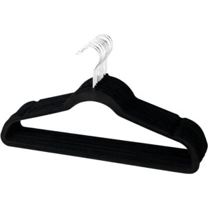 himimi clothes hangers 10 pack, black non-slip velvet clothes hangers with shoulder notches, pants bar, 360° swivel hook, space-saving, for closet