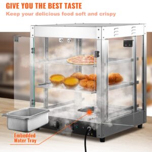 VEVOR 3-Tier Food Display Warmer, 800W, with Multidirectional Heating, Tri-Color Illumination & Bottom Fan. Features Temperature Control, 0.6L Water Tray for Humidity, Durable Stainless Steel & Gla