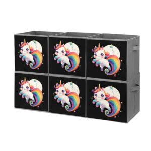 unicorn cat foldable storage bins with handles storage cubes closet organizer for living room bedroom 6pcs