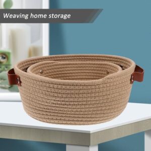 JEWEDECO 2pcs Cotton Rope Basket Home Decor Hamper Storage Baskets Makeup Baskets Cotton Rope Snack Basket Desktop Storage Basket Household Snack Holder Snack Storage Holder Khaki Leather