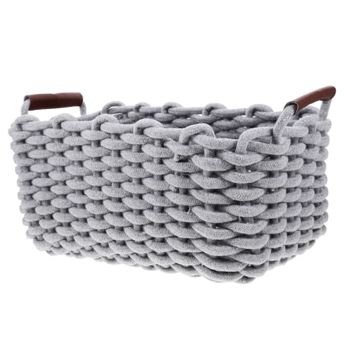 GLSTOY Book Storage Basket Organizers Baskets Sundries Storage Lightweight Basket Storage Bins for Shelves Bin Storage Rack Desktop Storage Basket Cotton Rope Basket Grey