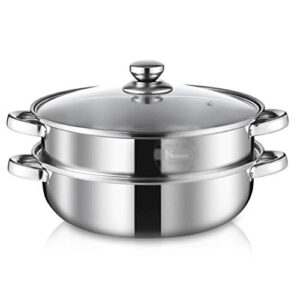 stainless steel steamer gas induction cooker soup steamboat pot 1/2 toer steamer transparent glass lid kitchen cookware