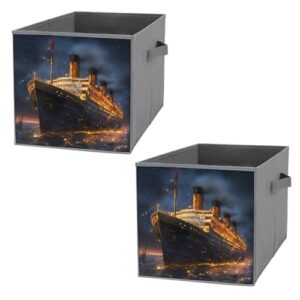 titanic cruise ship voyage foldable storage bins with handles storage cubes closet organizer for living room bedroom 2pcs