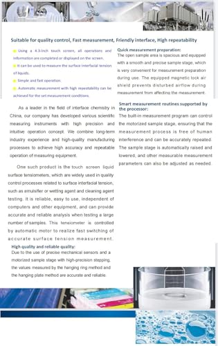 HFBTE Automatic Liquid Surface Tensiometer Pt Loop Interfacial Tension Meter Tester with Platinum Ring Du Nouy Ring Method Measuring Modes Range 0 to 1000 mN/m Precision 0.1mN/m Support Data Storage