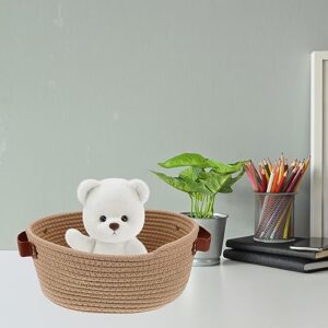 JEWEDECO 2pcs Cotton Rope Basket Home Decor Hamper Storage Baskets Makeup Baskets Cotton Rope Snack Basket Desktop Storage Basket Household Snack Holder Snack Storage Holder Khaki Leather